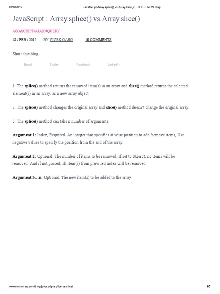 Javascript: Array - Splice Vs Array - Slice : by Vivek Garg | PDF | Array Data Type | Array Data ...
