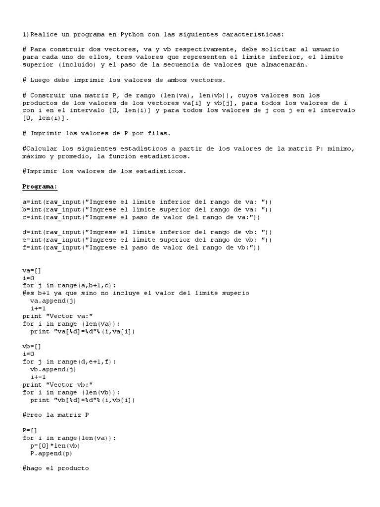 Ejercitación Python | PDF | Matriz (Matemáticas) | Estructura de datos de matriz
