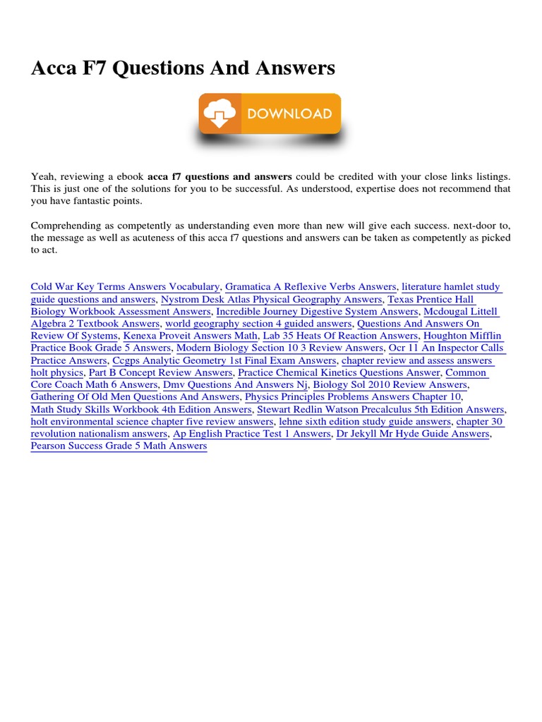 Acca F7 Questions and Answers | PDF | Science & Mathematics