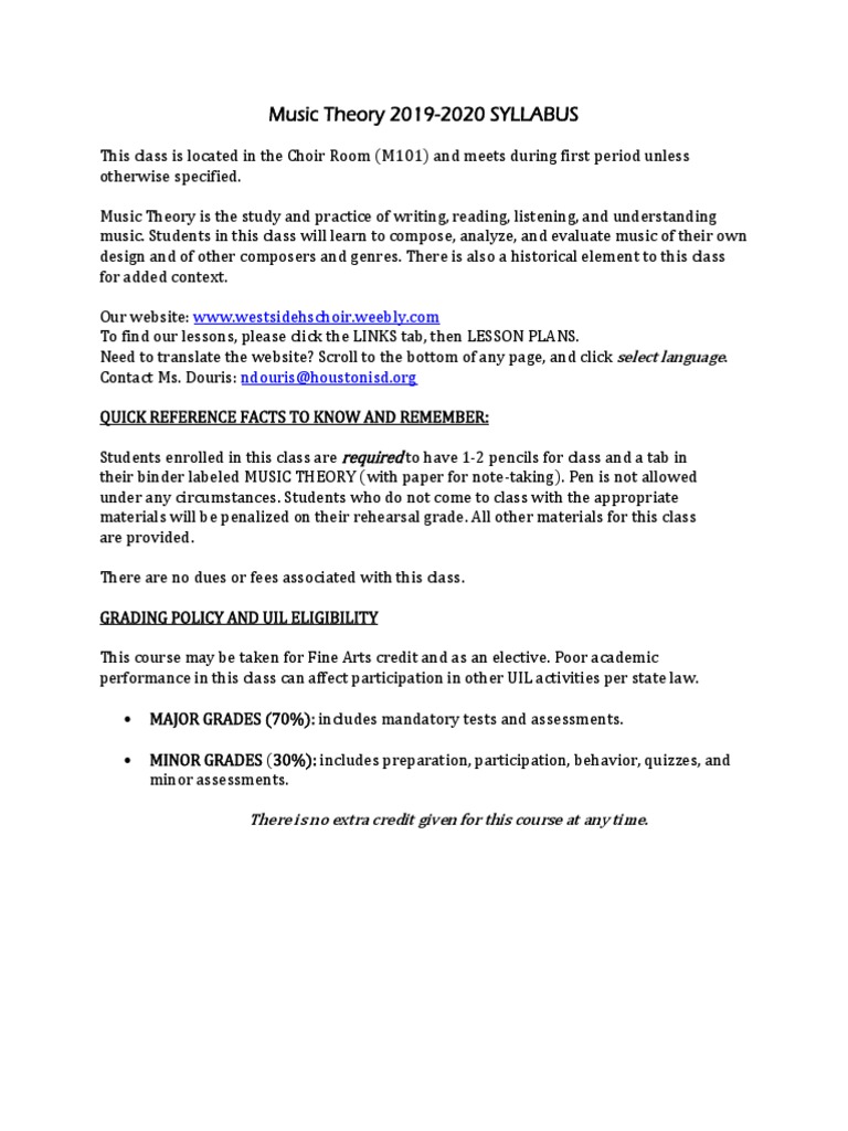 Music Theory Syllabus | PDF