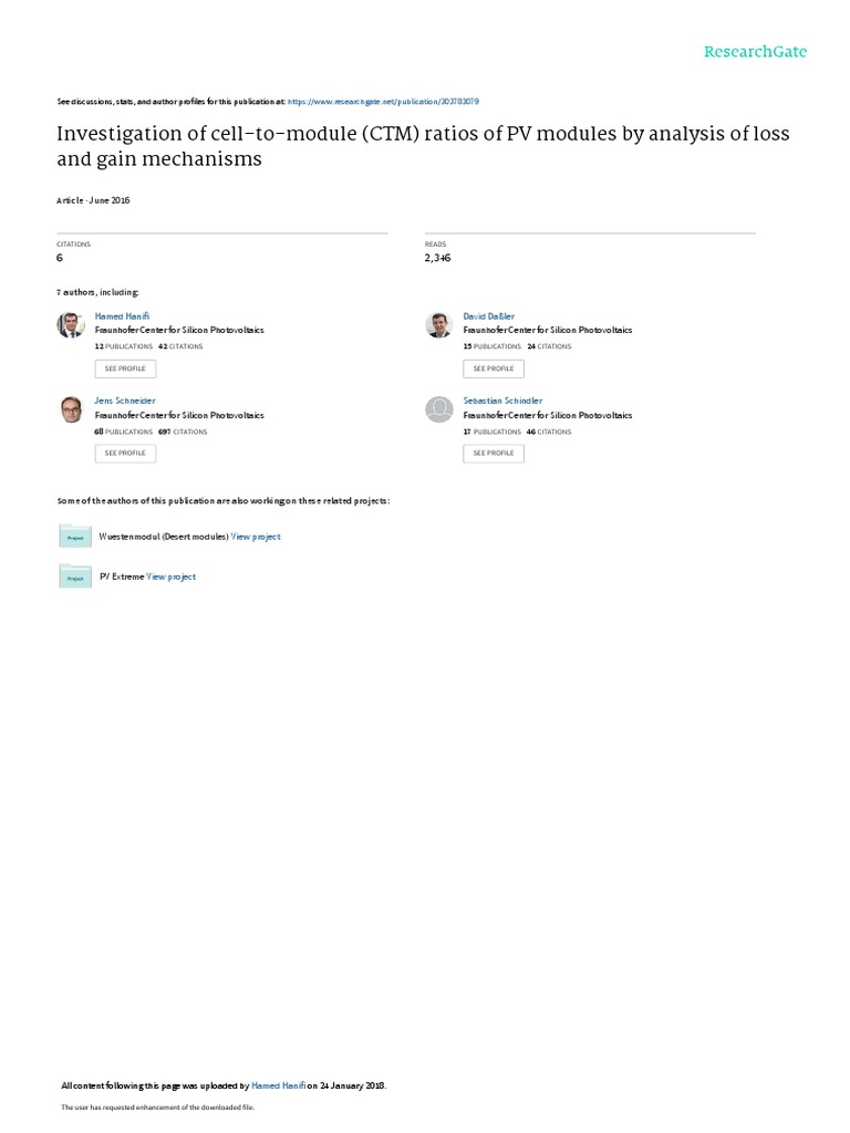 Investigation of Cell-To-Module (CTM) Ratios of PV Modules by Analysis ...