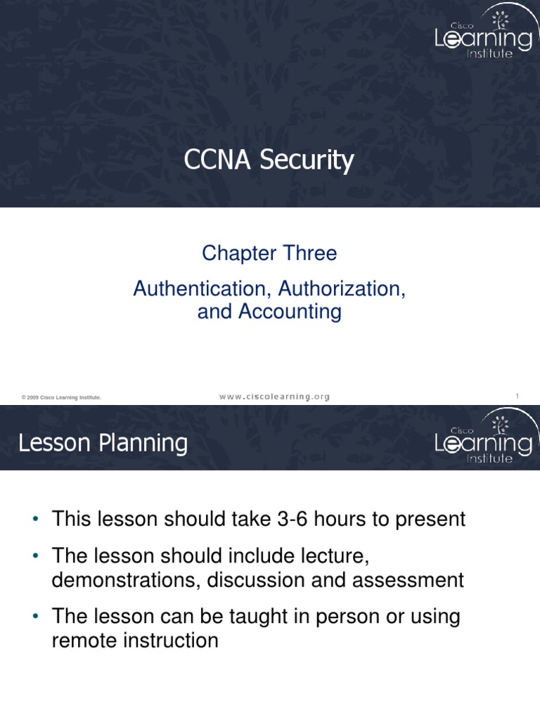 CCNA Security: Chapter Three Authentication, Authorization, and Accounting | PDF | Radius | Password
