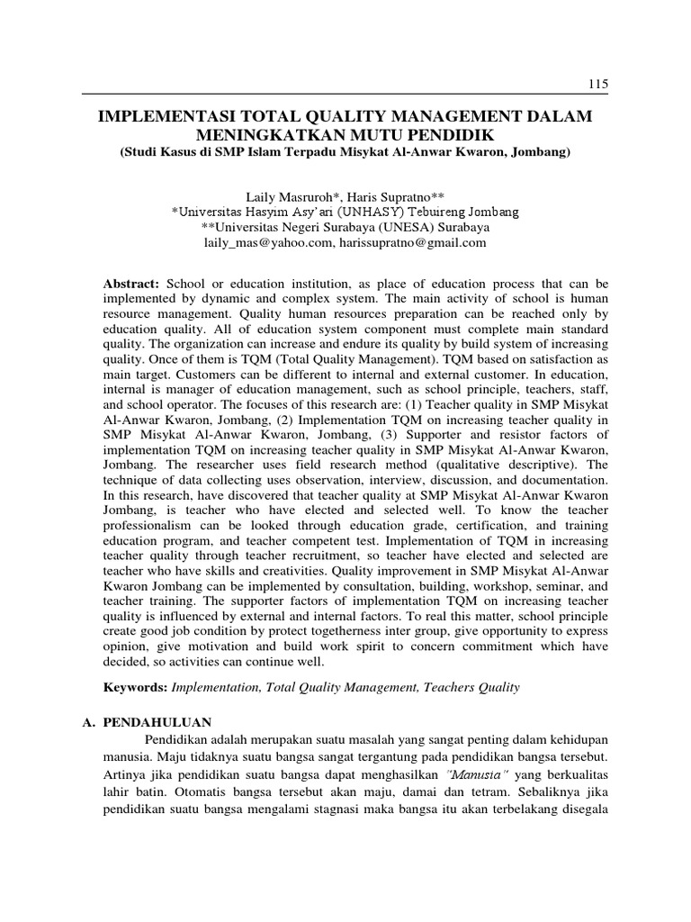 Implementasi Total Quality Management Dalam Meningkatkan Mutu Pendidik | PDF | Research Methods ...