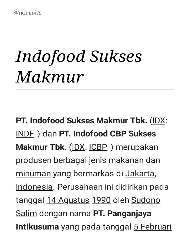 Profil Perusahaan Indofood Sukses Makmur | PDF | Bisnis | Memasak ...