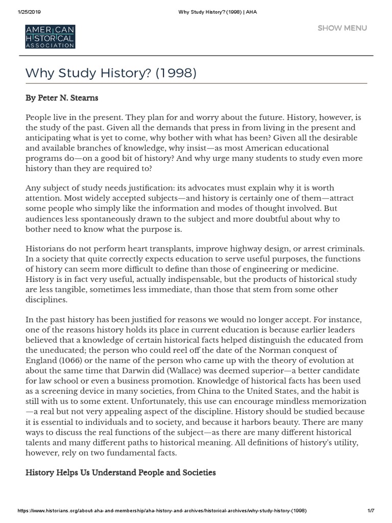 Why Study History - (1998) - AHA | PDF | Identity (Social Science) | Reason