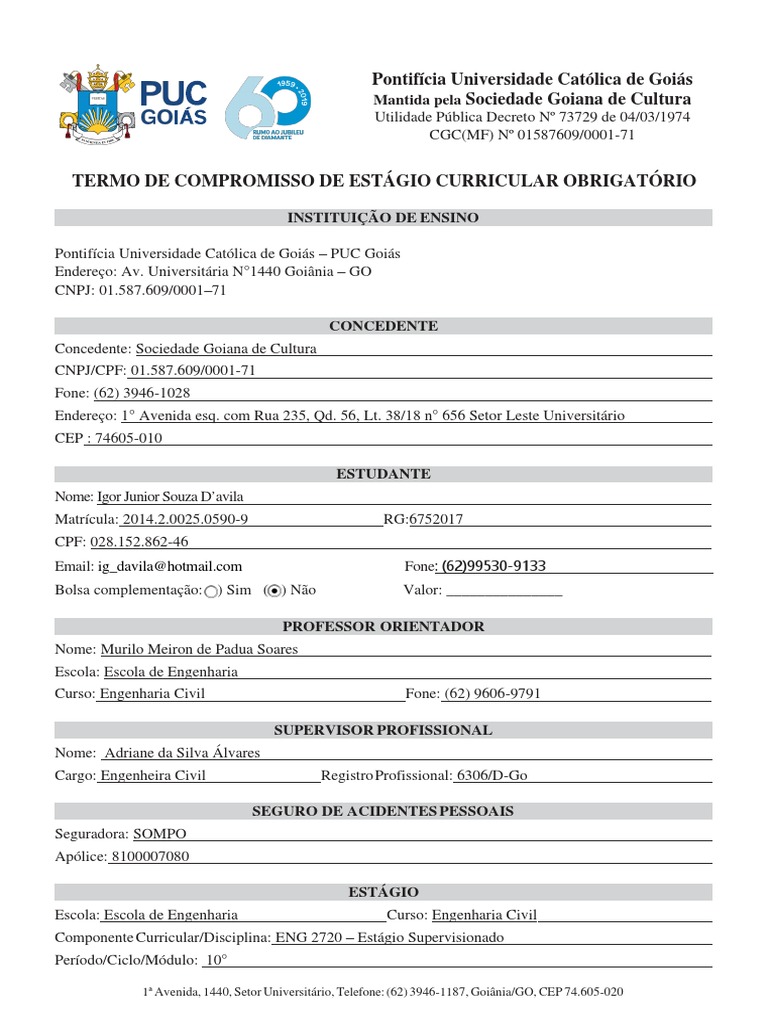 Tce Obrigatório Formulário PDF | PDF | Estágio | Procura de Emprego