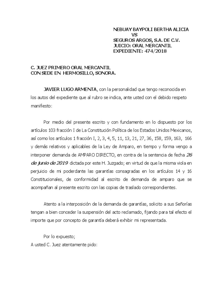 Escrito Presentación Amparo Directo | PDF