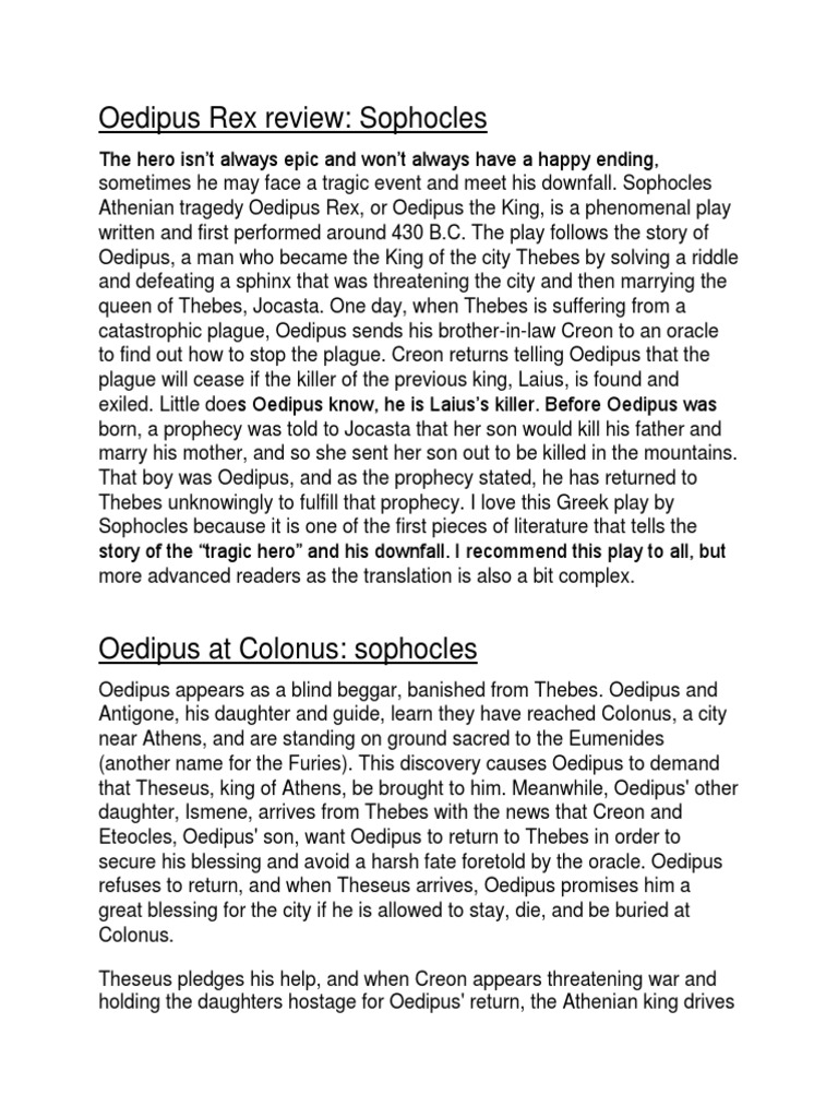 Oedipus Rex Review: Sophocles | PDF | Sophocles | Mythology Of Central ...