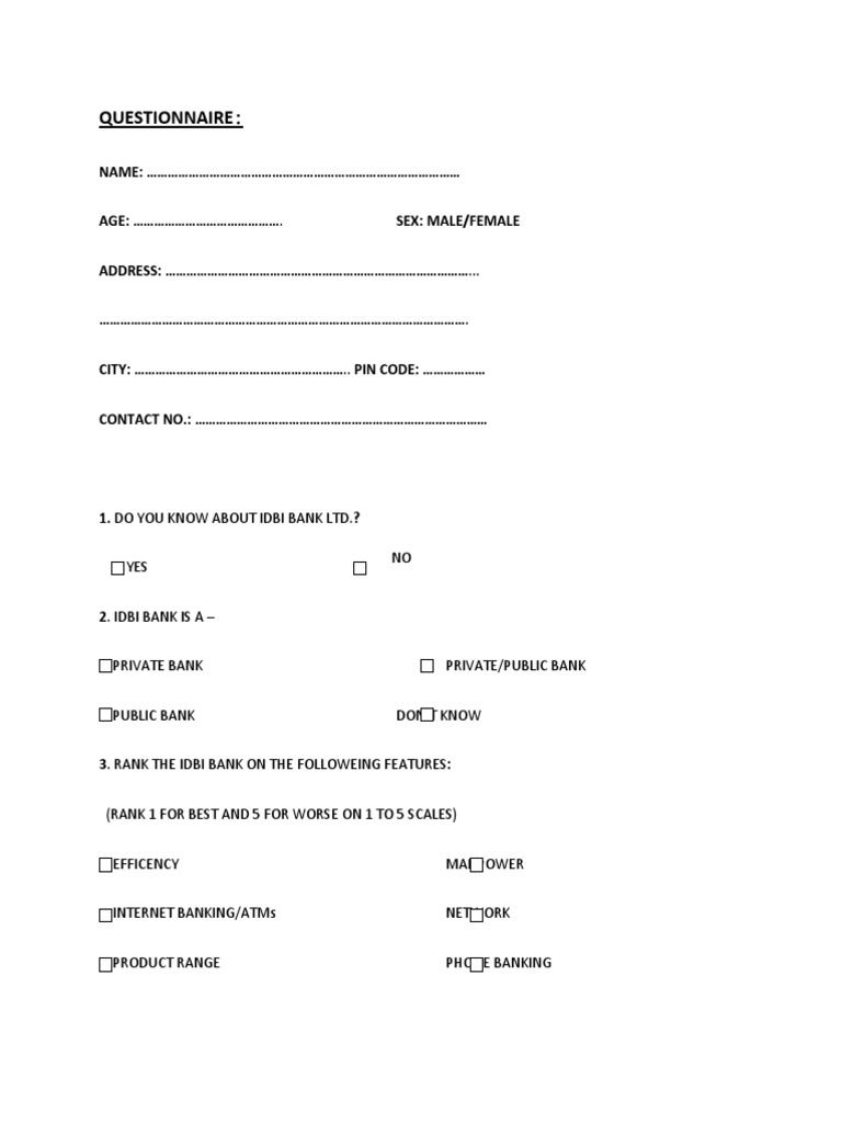 Questionnaire | PDF | Service Industries | Banking