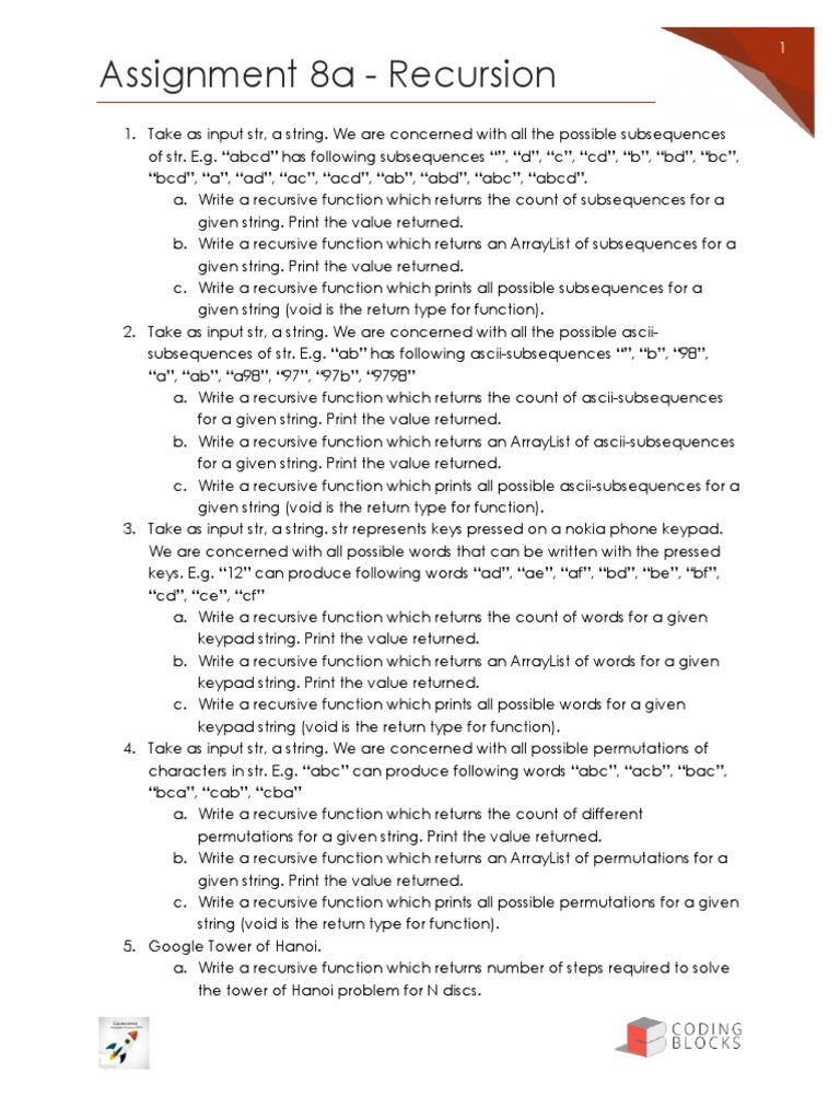 Assignment 8a Recursion PDF | PDF | String (Computer Science) | Lexicography