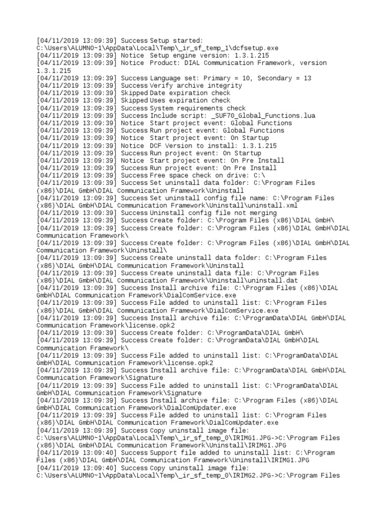 DIAL Communication Framework Setup Log | PDF | Windows Registry | Computer File