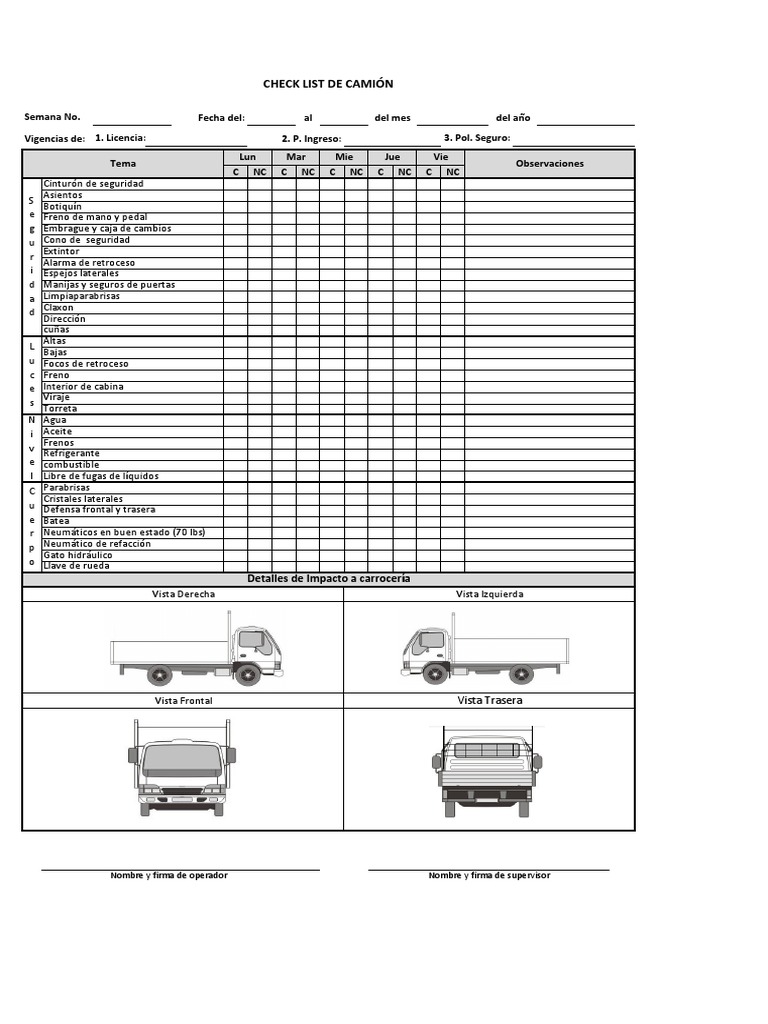 Check List de Camion | PDF