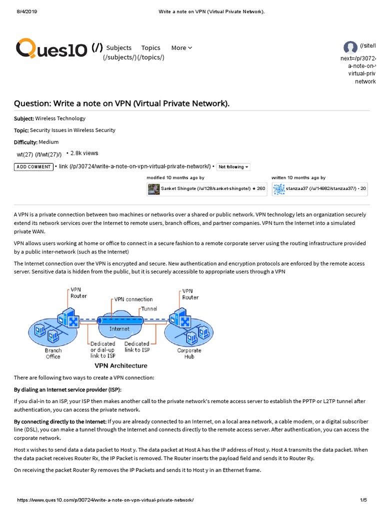 Write A Note On VPN (Virtual Private Network) | PDF | Virtual Private ...