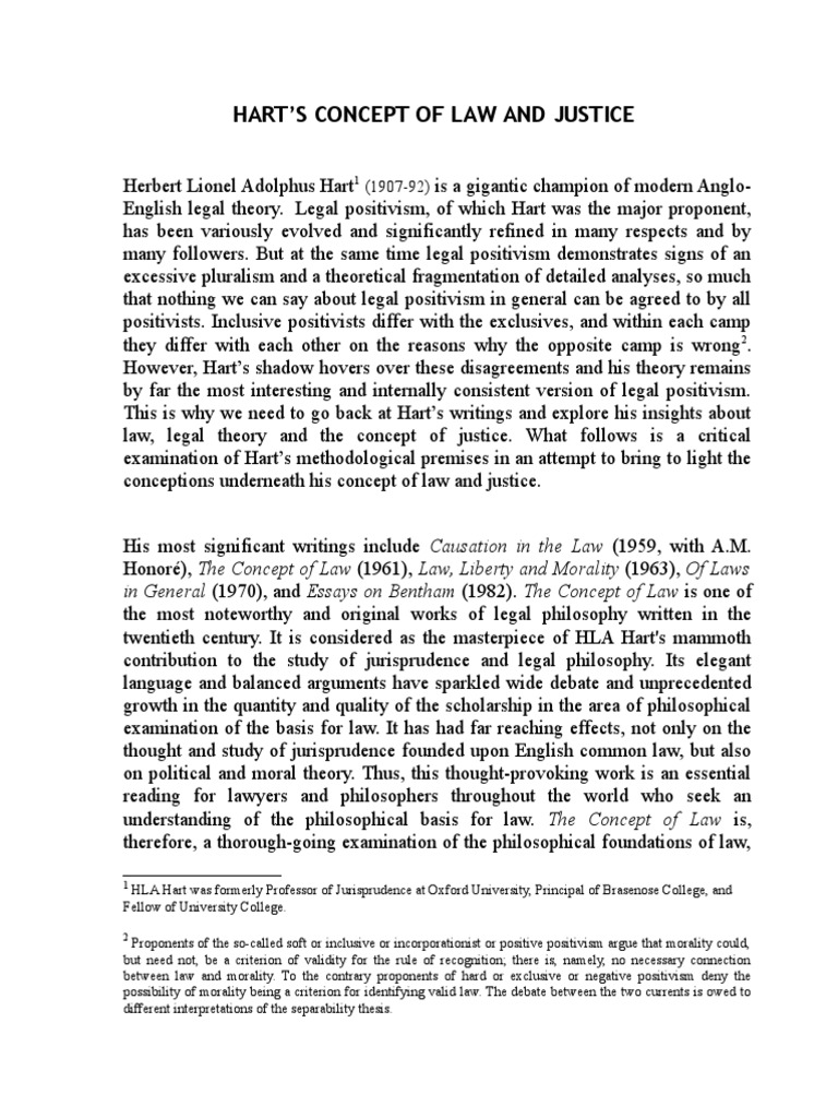 Hart's Concept of Law and Justice: An Examination of H.L.A. Hart's ...