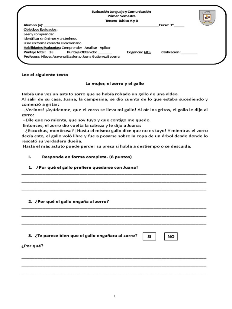 Prueba sinónimos y Antónimos 3° Básico | Diccionario | Palabra