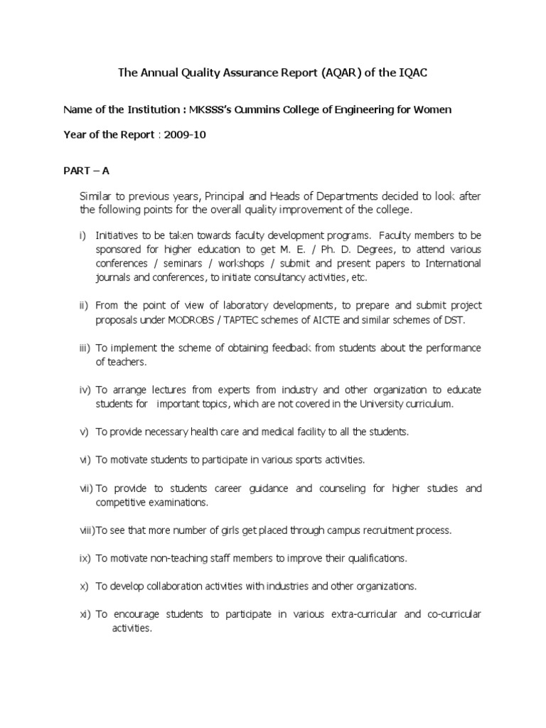 The Annual Quality Assurance Report (AQAR) of The IQAC | PDF | Doctor Of Philosophy | Teachers