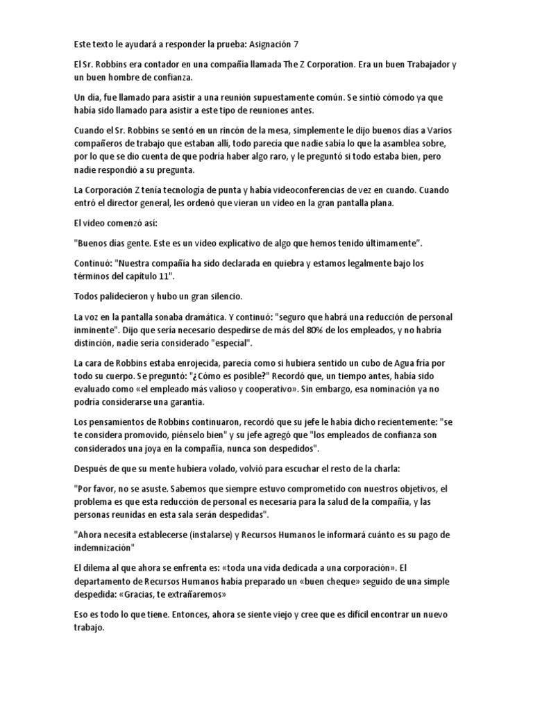 Assignment 7 Quiz Company Downsizing | PDF | Gestión de recursos humanos | Homo Sapiens