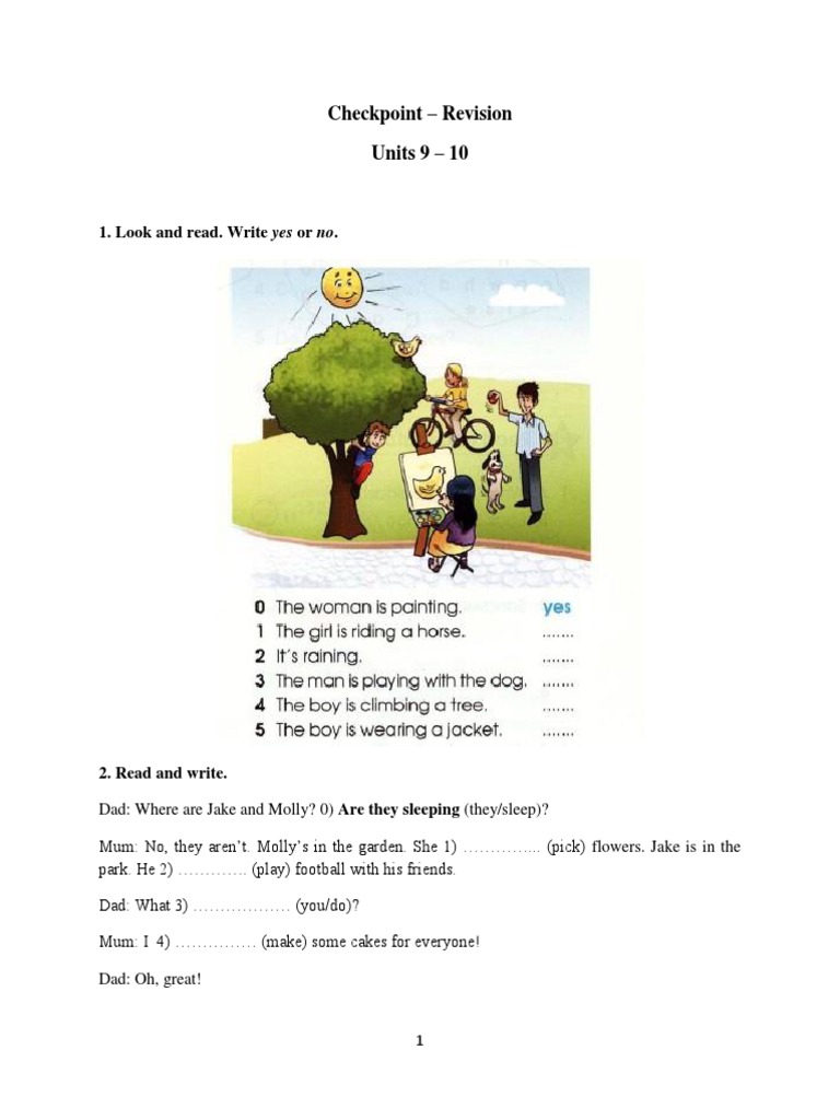 Checkpoint - Revision Units 9 - 10: 1. Look and Read. Write Yes or No | PDF