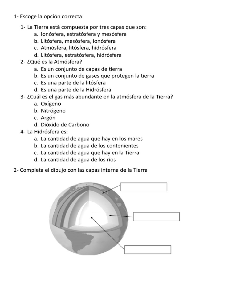 Ciencias Naturales - Evaluación Capas de La Tierra | PDF