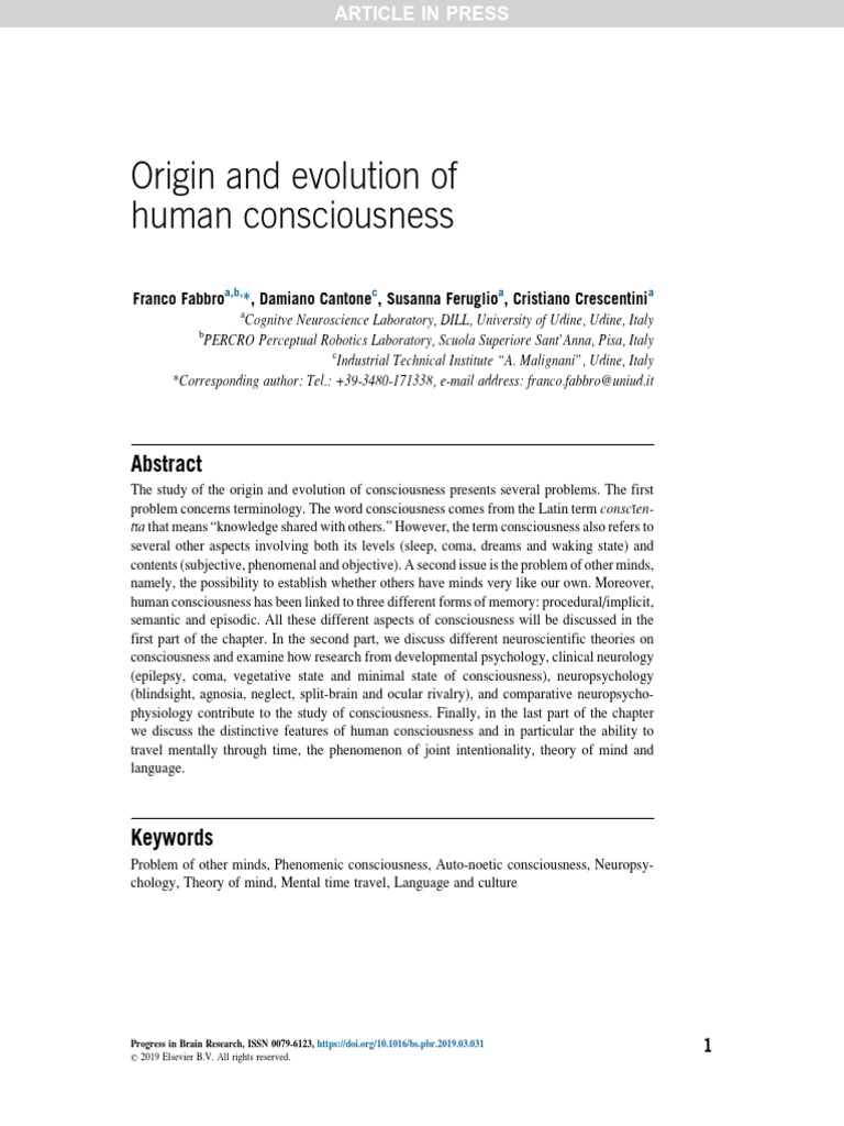 Origin and Evolution of Human Consciousness | PDF | Consciousness ...