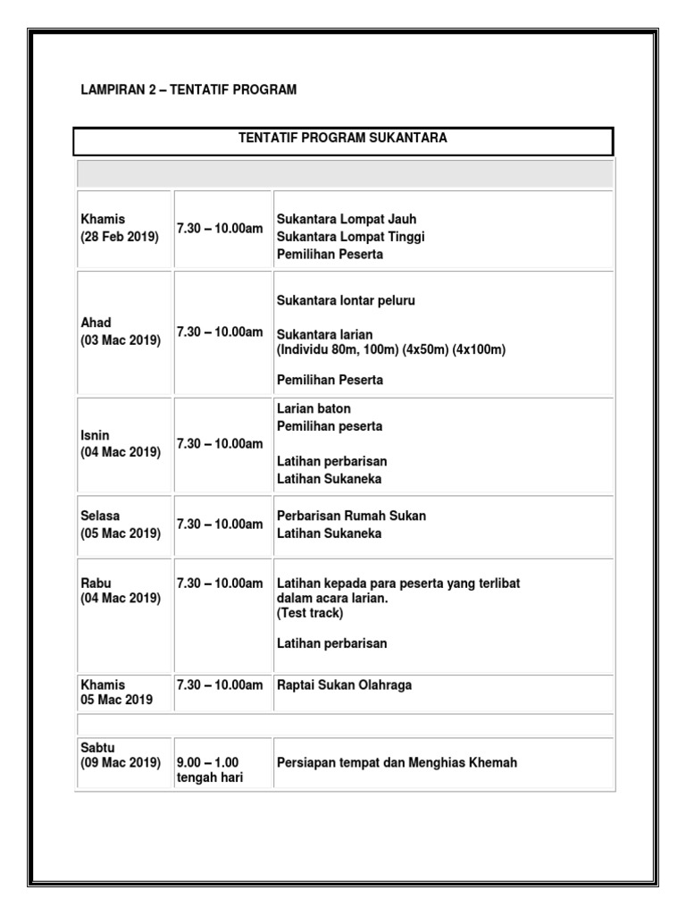 Tentatif Sukan Sekolah | PDF
