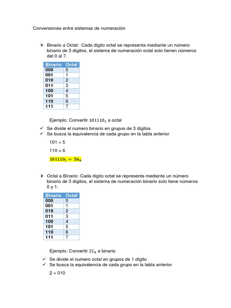 Conversiones Entre Sistemas de Numeración | PDF | Decimal | Matemática ...