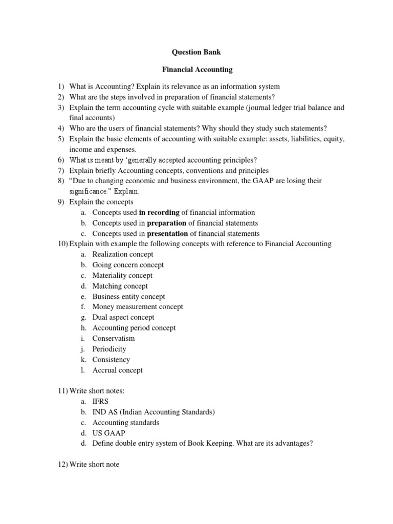 Question Bank For Financial Accounting Final Exam | PDF | International ...