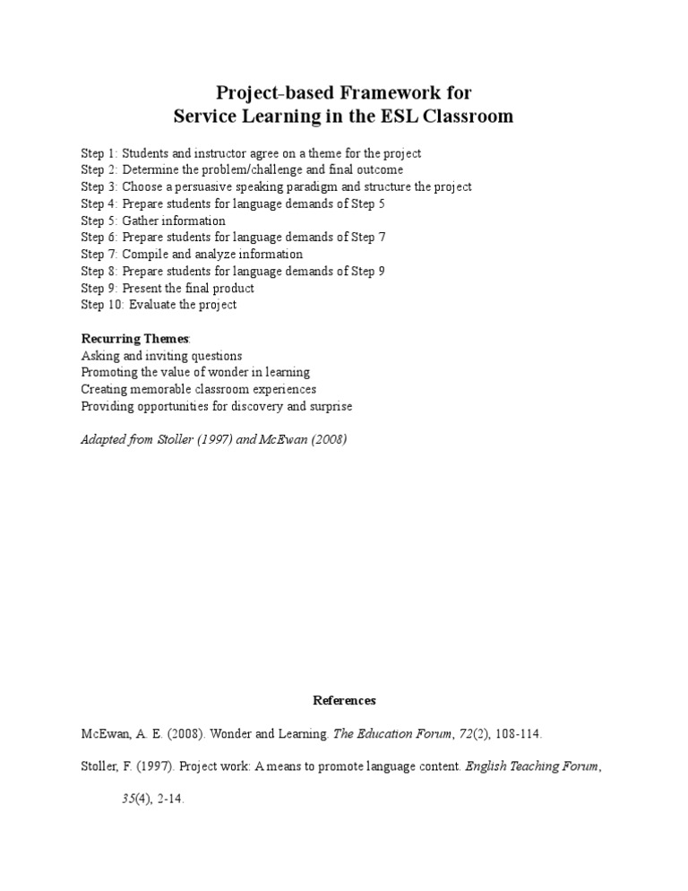 ESL Service Learning Project Framework | PDF
