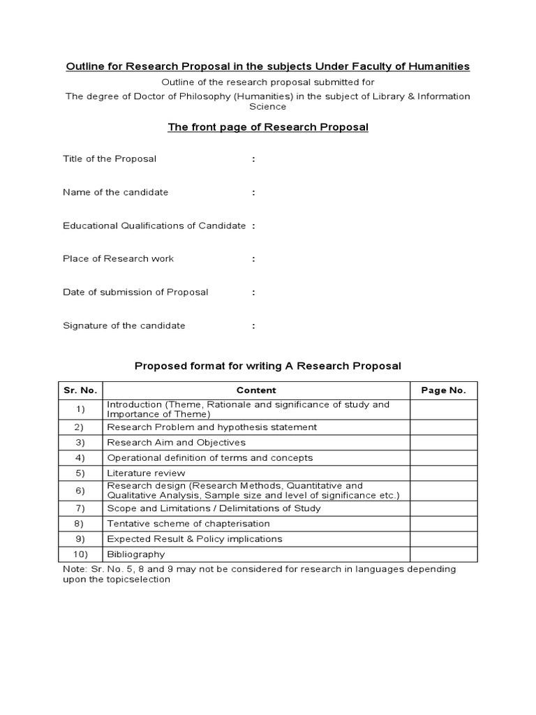 Research Proposal Outline for PhD in Humanities | PDF