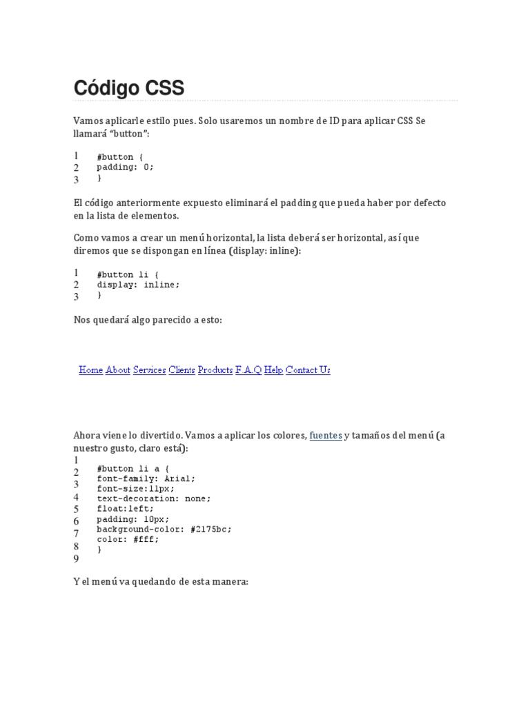 Ejemplo de Código CSS para Menú | PDF