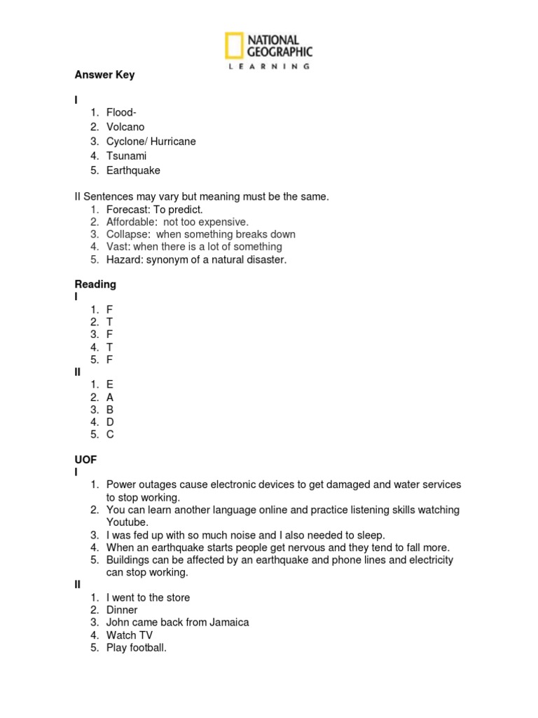 Answer Key Corrected | PDF | Vocabulary | Earthquakes