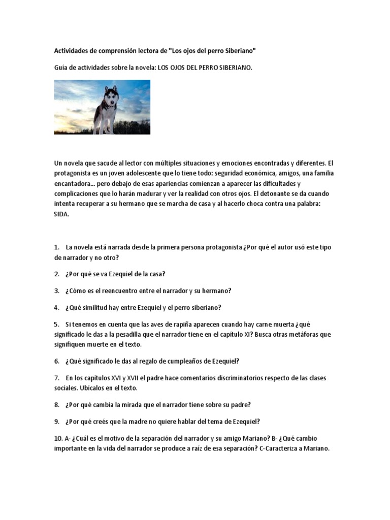 Actividades de Comprensión Lectora Del Perro Siberiano | Narración ...