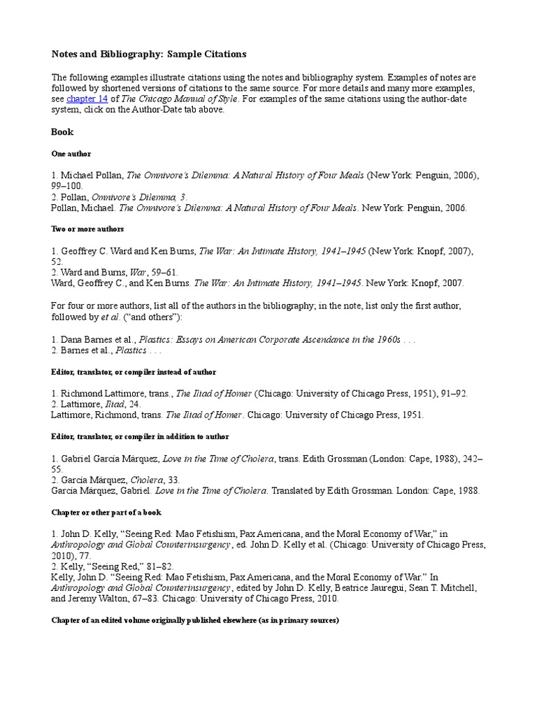 CHICAGO 16th Ed. Bibliographic-Style Samples | PDF | Digital Object ...