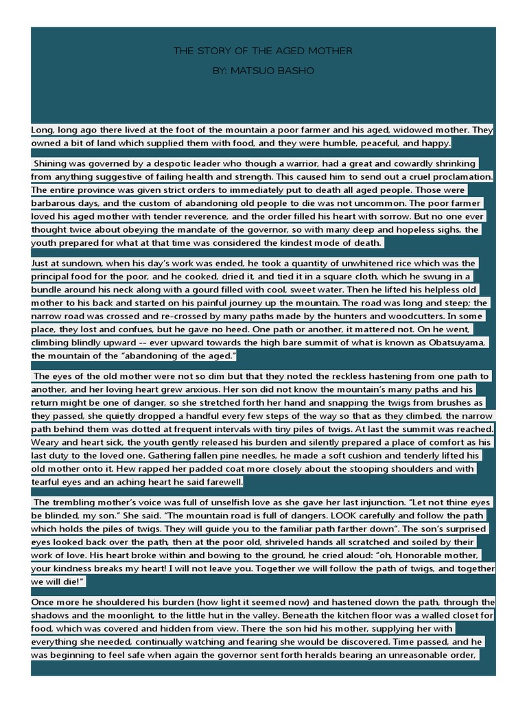 The Story of The Aged Mother | PDF