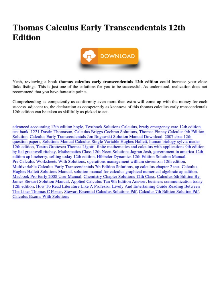 Thomas Calculus Early Transcendentals 12th Edition | PDF