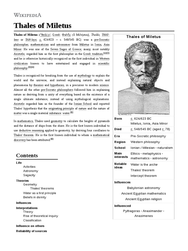 Thales of Miletus | PDF | Science | Philosophical Science