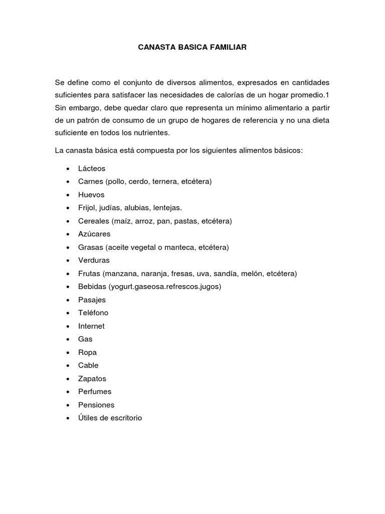 Canasta Básica Familiar: Alimentos Esenciales | PDF | Preparación de ...