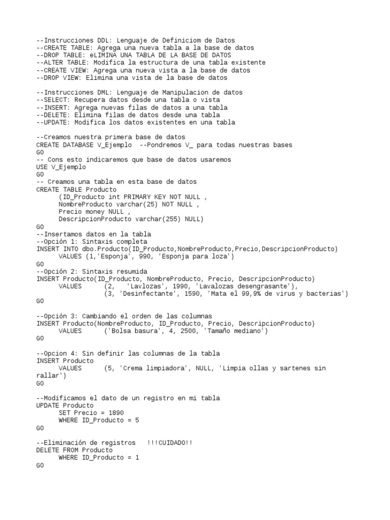 Comandos BASICOS SQL Manager | PDF | Tabla (base de datos) | SQL
