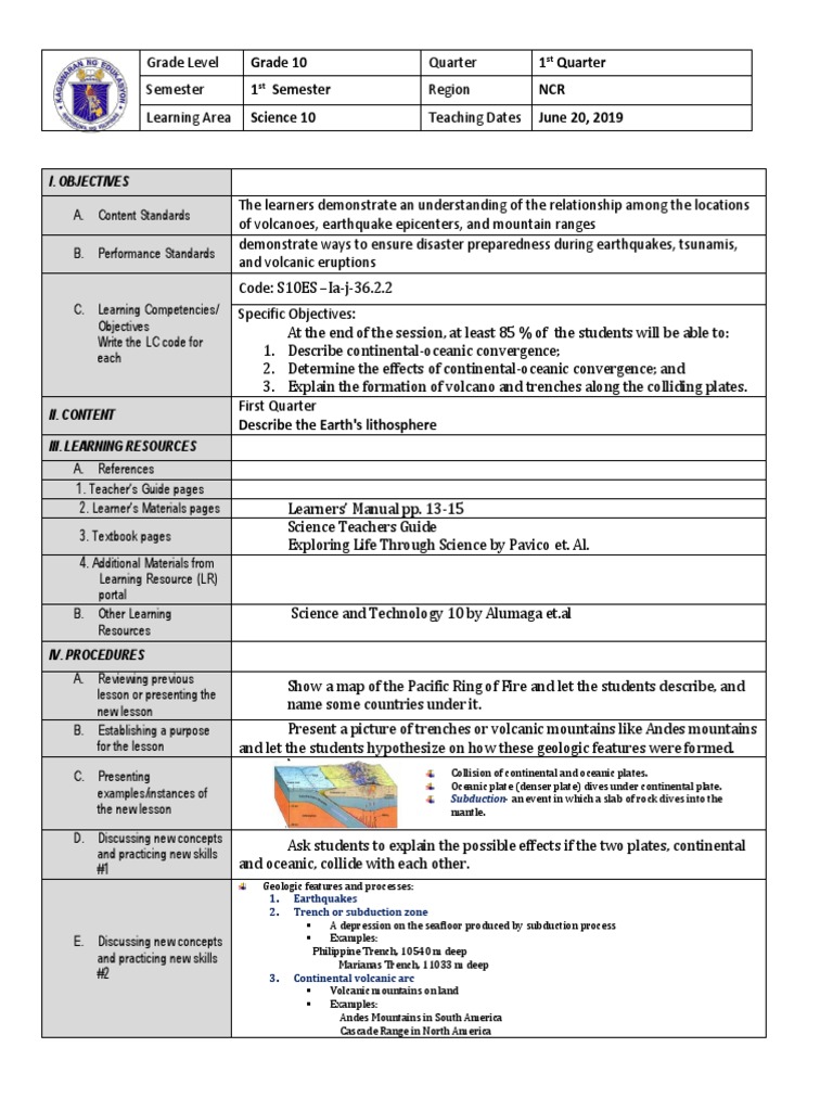 Grade 10 1 Quarter 1 Semester NCR Science 10: I. Objectives | PDF ...
