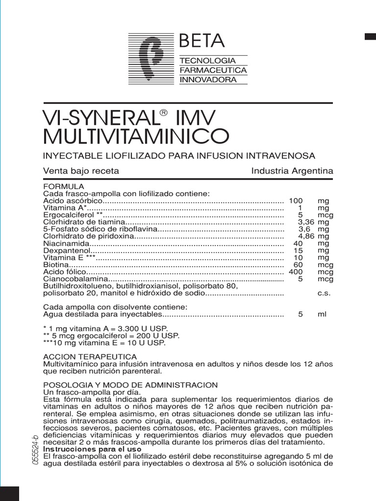 Vi Syneral IMV | PDF | Terapia intravenosa | Vitamina