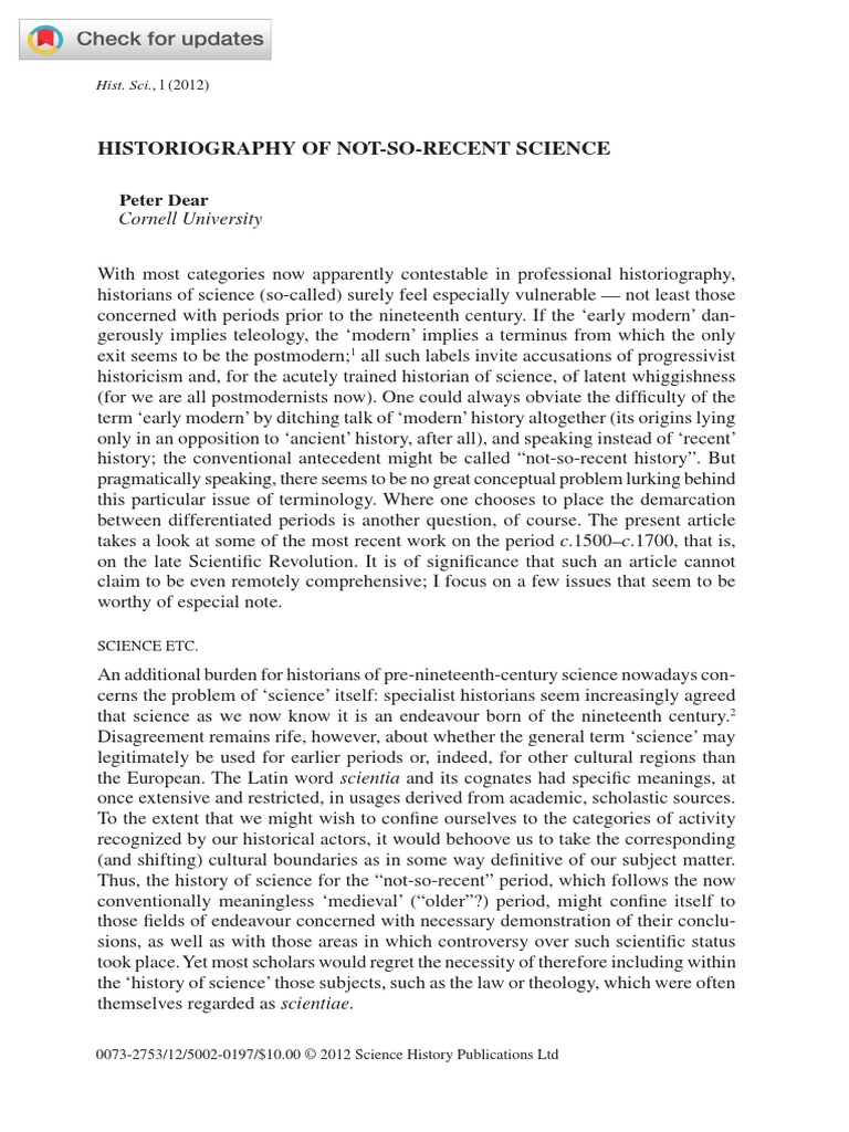 Peter Dear HISTORIOGRAPHY OF NOT-SO-RECENT SCIENCE | PDF | Alchemy ...
