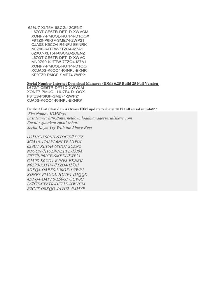 Serial Number Internet Download Manager (IDM) 6.25 Build 25 Full Version | PDF