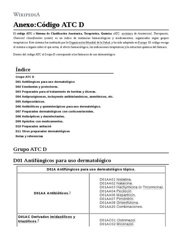 Anexo Código ATC D | PDF | Química medicinal | Compuestos químicos