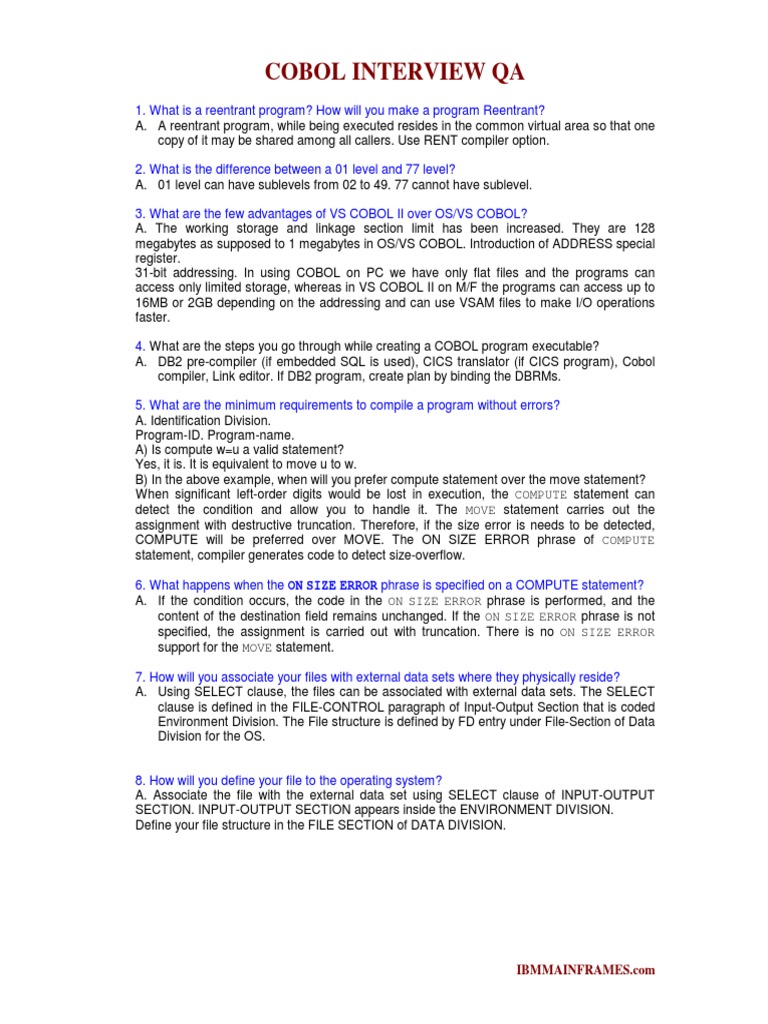 Cobol Interview Question PDF | PDF | Parameter (Computer Programming) | Subroutine
