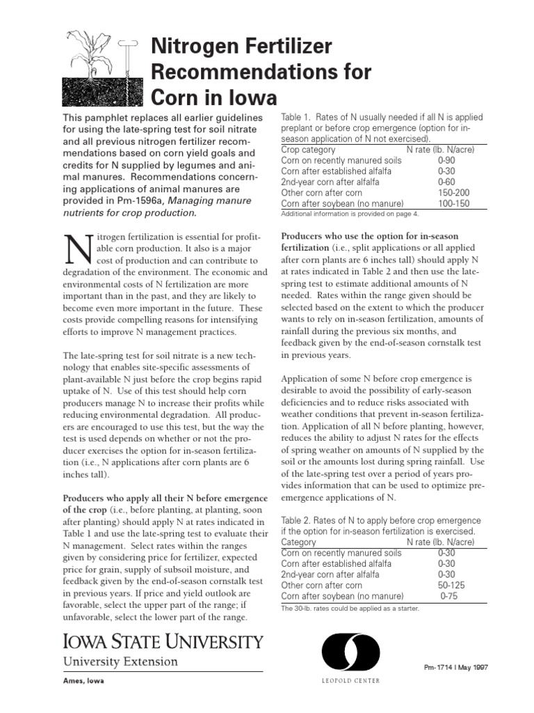 Nitrogen Fertilizer Recommendations For Corn in Iowa | PDF | Fertilizer ...
