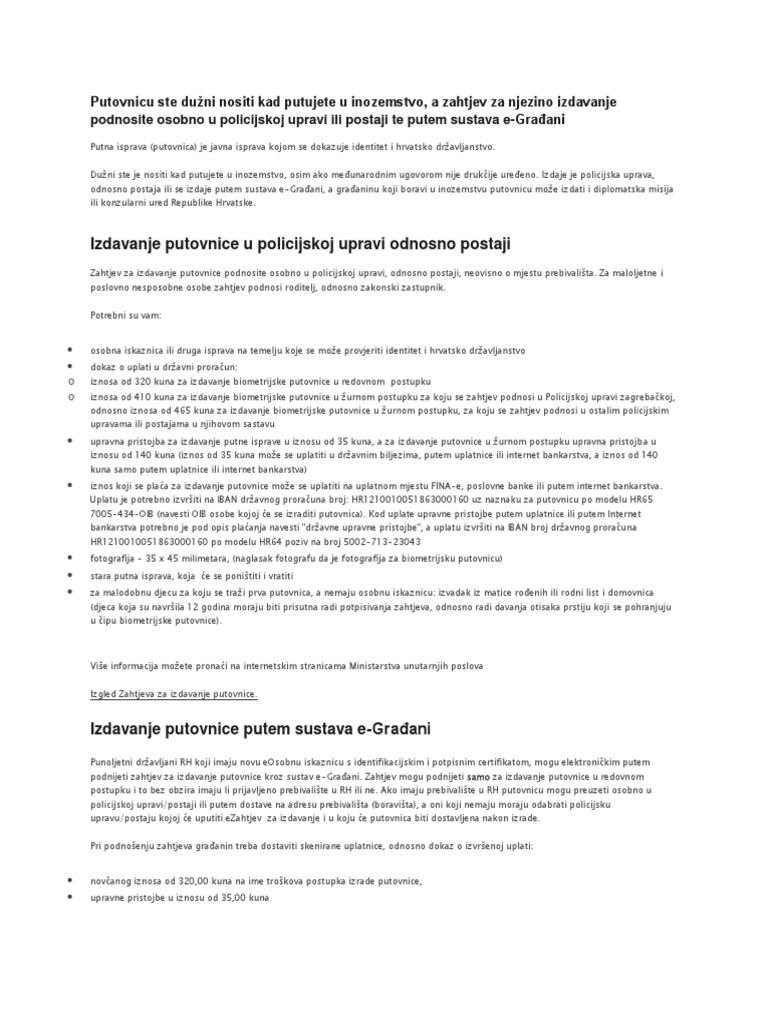 Izdavanje putovnice u policijskoj upravi odnosno postaji