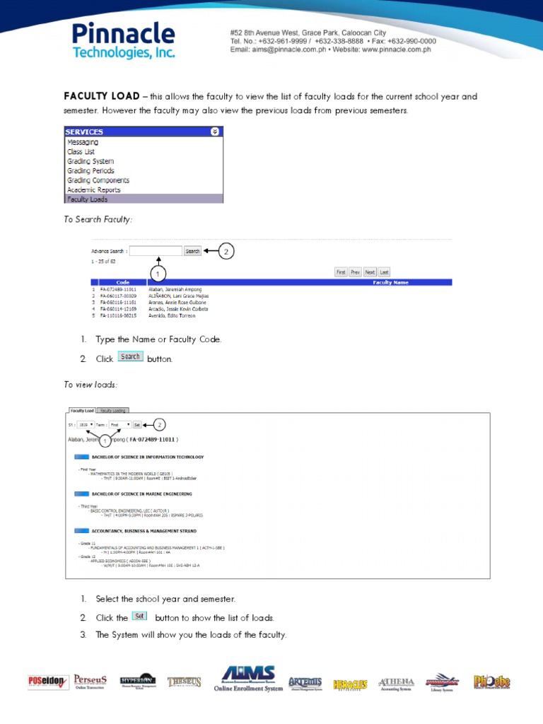 Faculty Load: - This Allows The Faculty To View The List of Faculty ...