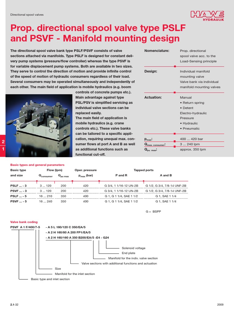 Hawe Prop Directional Spool Valve Type PSLF and PSVF PDF | PDF | Valve ...