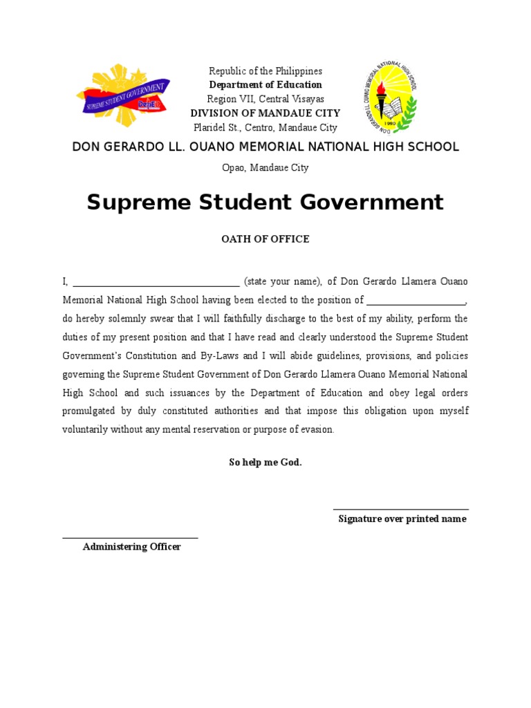 Student Government Oath | PDF | Career & Growth | Self-Improvement