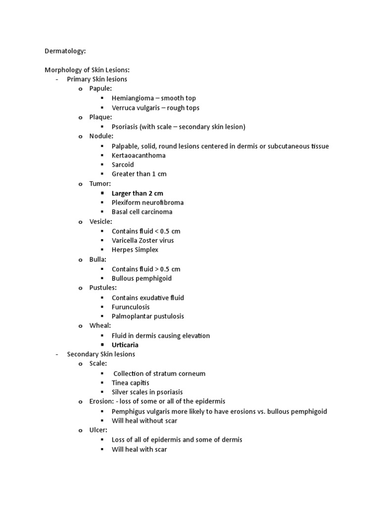 Dermatology Notes | PDF | Melanoma | Systemic Lupus Erythematosus